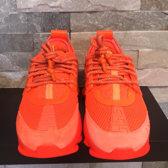 Versace | Shoes | Versace Mens Orange Chain Reaction Sneakers | Poshmark